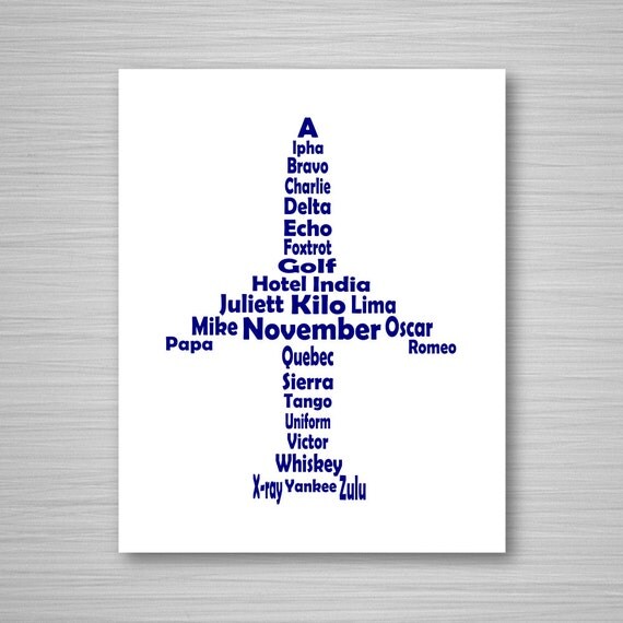 Phonetic Alphabet Airplane Printable Art Digital by CAVUtoo