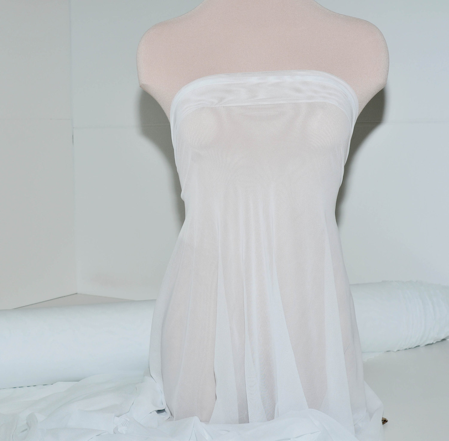 Power mesh stretch fabric semi sheer 4 ways stretch.. White