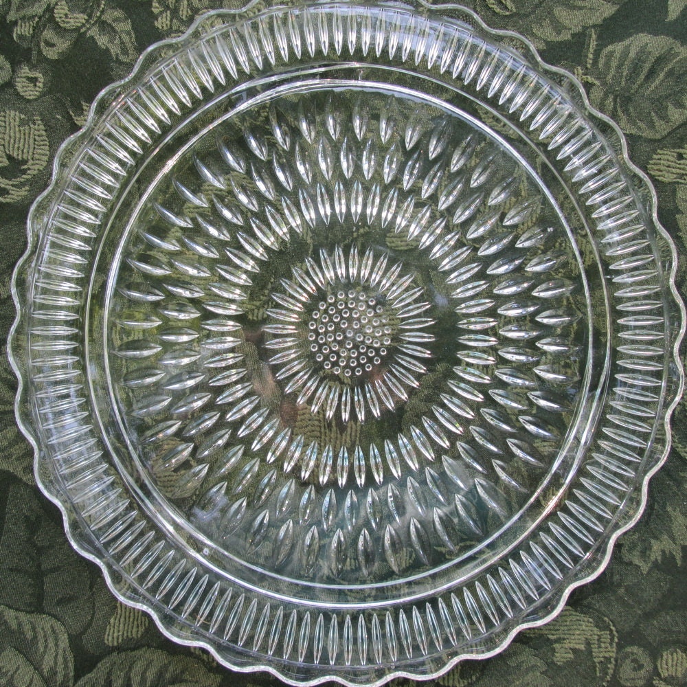 Vintage Footed Cake Plate/ Serving Plate – Clear Pressed Glass ...