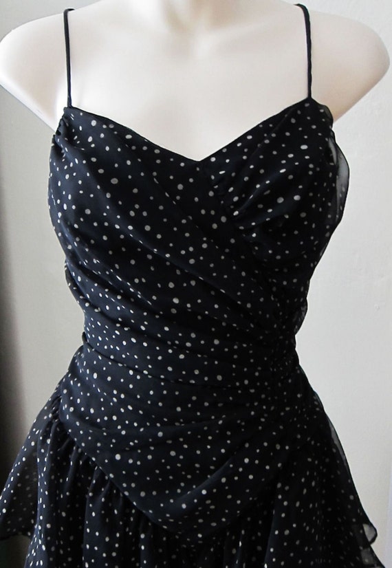 80s Costume Dress Vtg Polka Dot Sexy Ruched Tiered By Galinda333