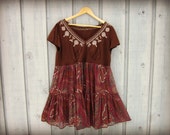 Items similar to XL Beaded Boho Gypsy Tunic Top// Upcycled// Brown ...