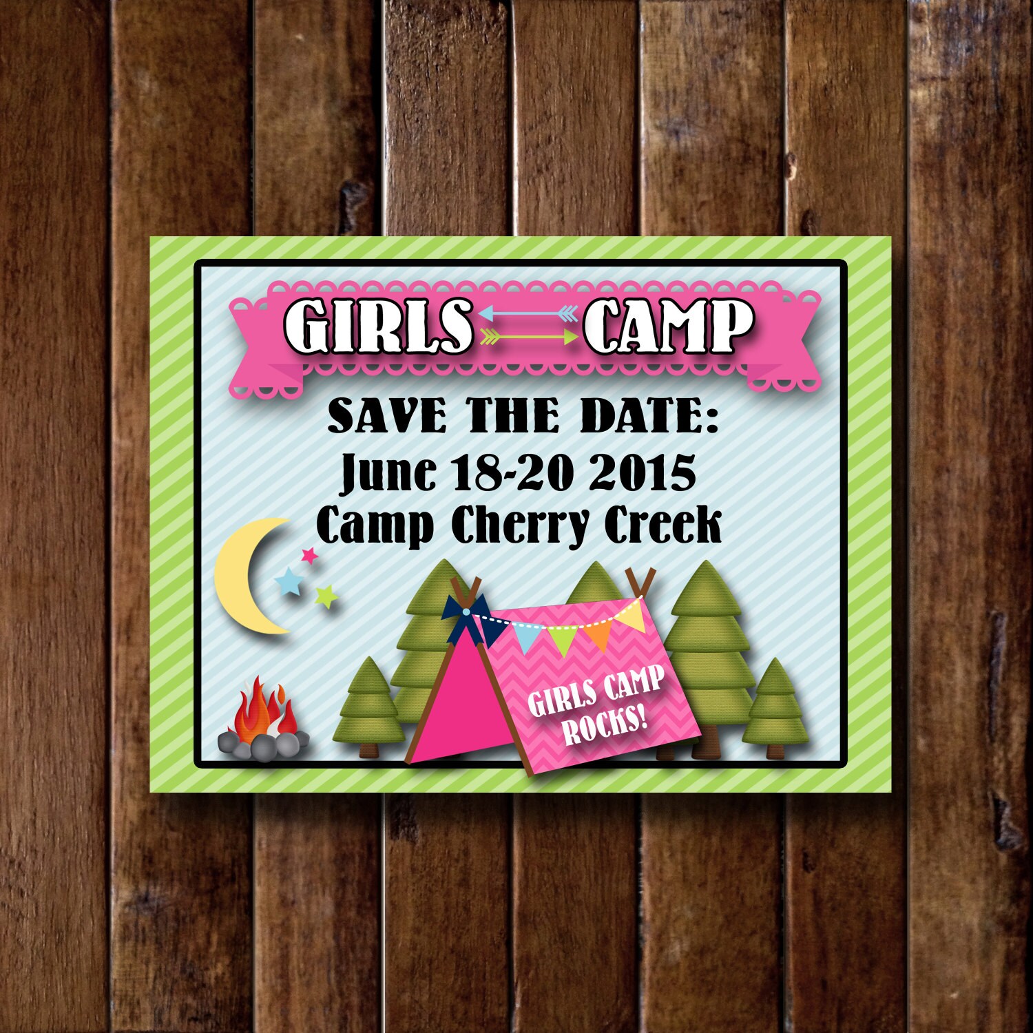 Girls Camp Save The Date Customized Download