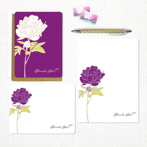 complete personalized stationery set PRETTY PEONY by naomilynn