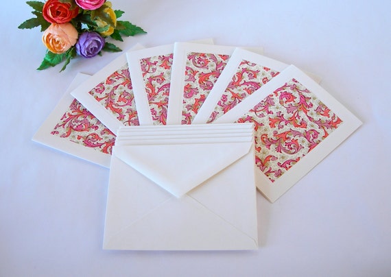 Italian paper six blank note cards all one pattern pink