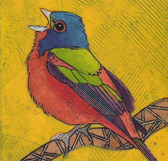 Painted Bunting Art Original Bird Art by bonniemurrayart on Etsy