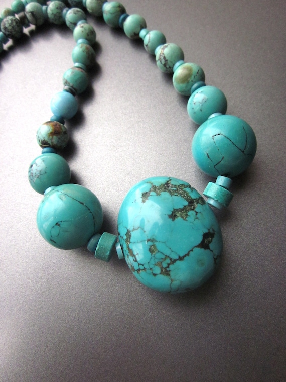 Natural Turquoise Necklace Genuine Chunky Turquoise Stone