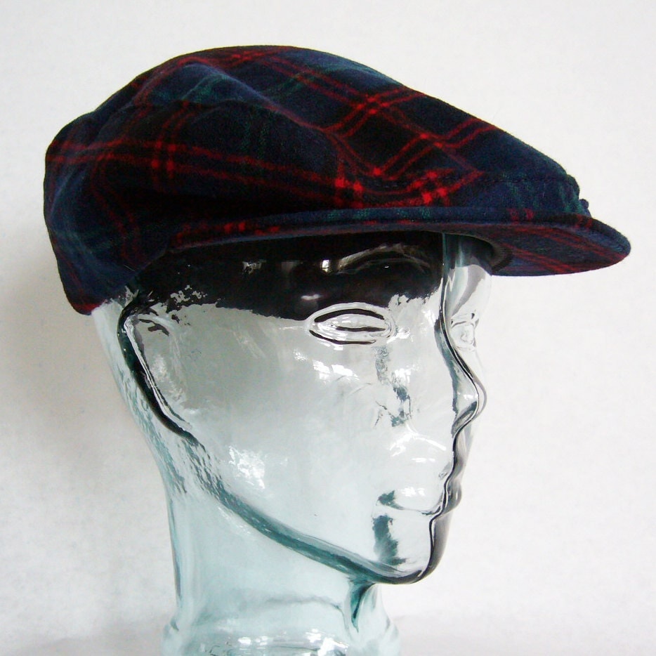 Vintage Wool Pendleton Flat Cap – Navy Blue, Red, Green Check – Large ...