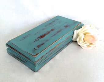Rustic Wood box distressed trinket pen keepsake box up cycled shabby ...