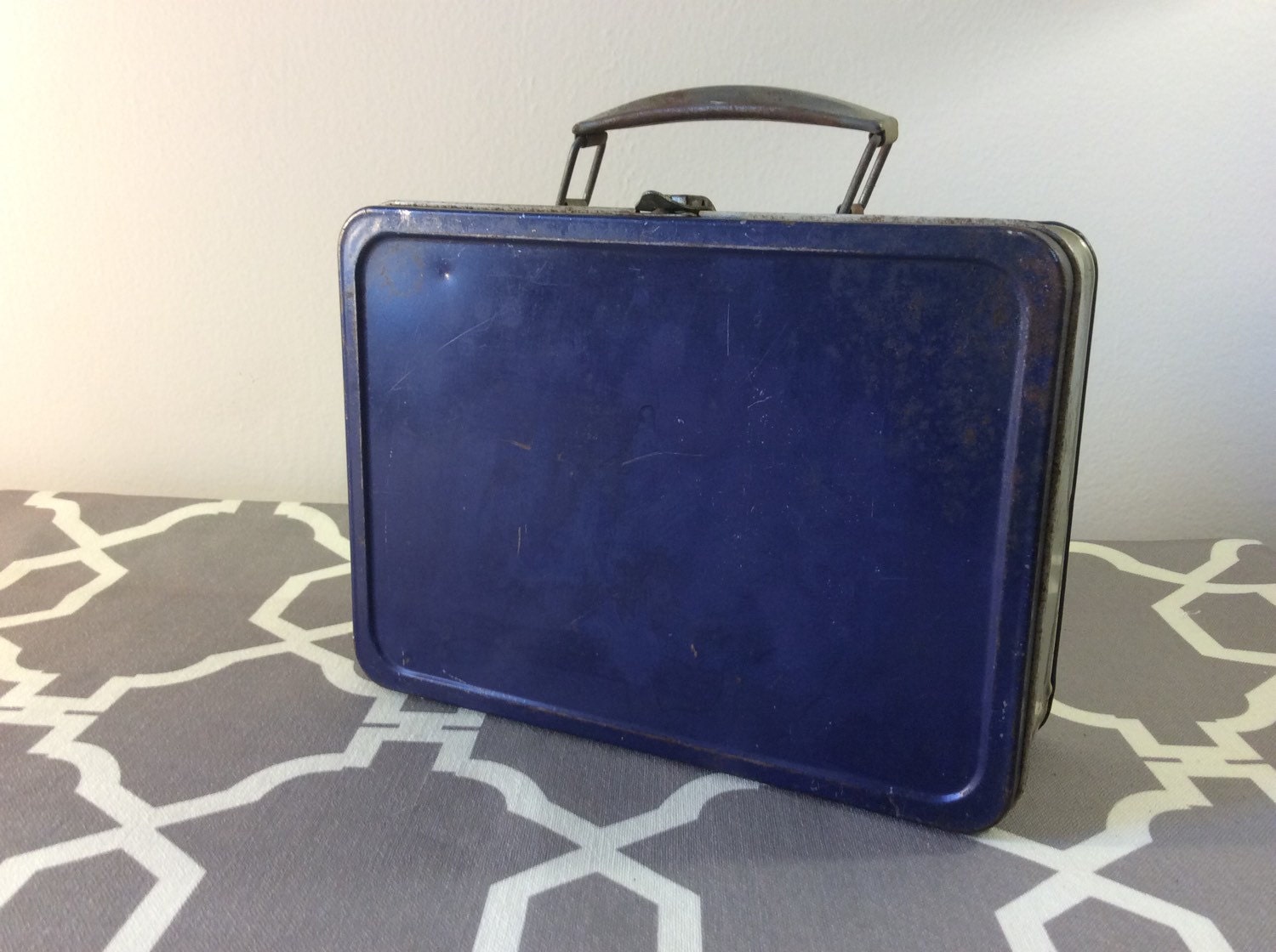 Rustic metal lunchbox Vintage Boys Blue Metal Lunch Box Navy and Grey ...