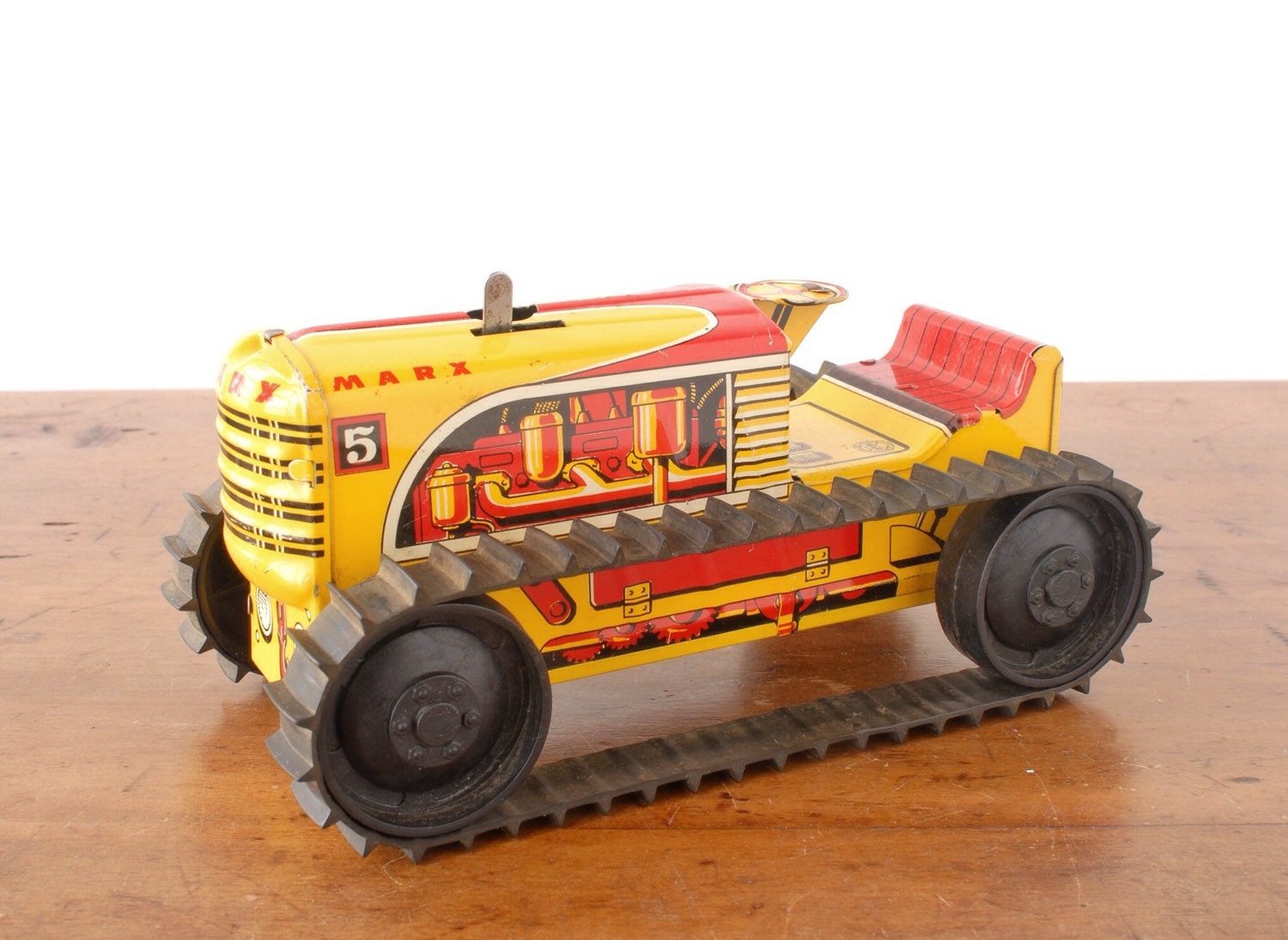 Vintage Marx Sparkling Climbing Tractor 1950s yellow and red