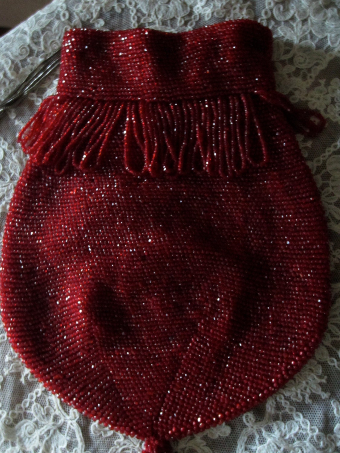 1920’s Ruby Red Beaded Flapper Purse/Vintage Beaded Drawstring Purse ...