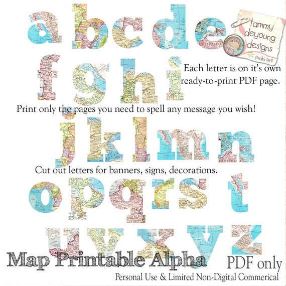 Map Banner Garland Printable World Map Alphabet Letters for