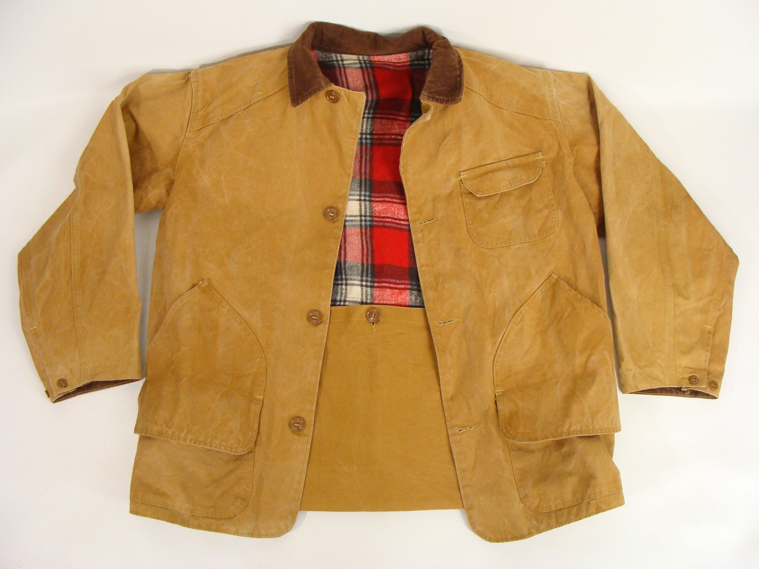 vintage Tan Canvas Duck Cloth Hunting Field Jacket with Game