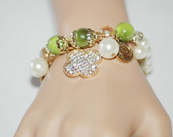 Items similar to Bib bracelet, Stretch Pearl Bracelet, White Pearl ...