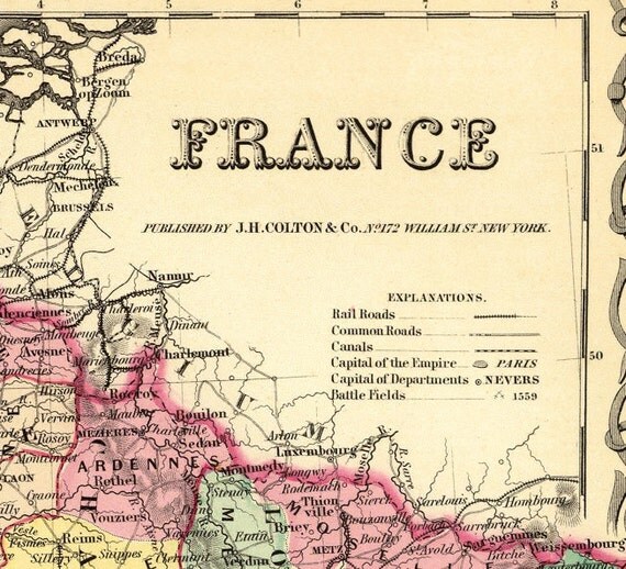 France map Old map of France Giclee reproduction 16 x