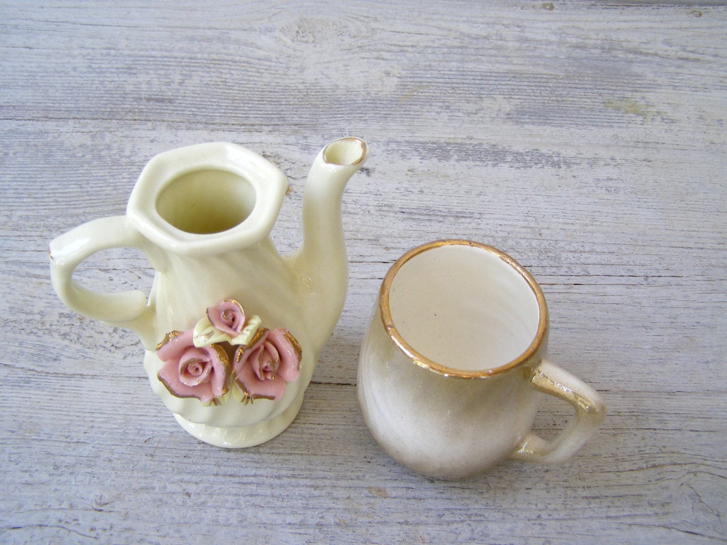Vintage Porcelain Milk Pitchers, Mid Century Shabby Creamers Off White ...