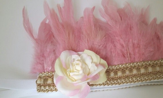 Pink feather headband wedding hairpiece flapper feather