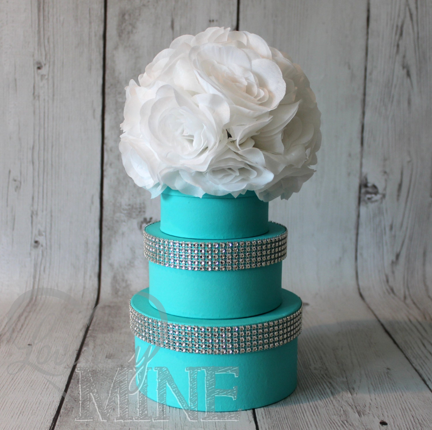 Aqua & Bling Round 3 Tier Centerpiece topped with by LovinglyMine