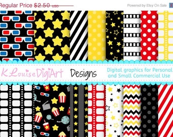 ON SALE Film Movie Night patterned papers in 8.5 by 11 and 12 by 12 for ...