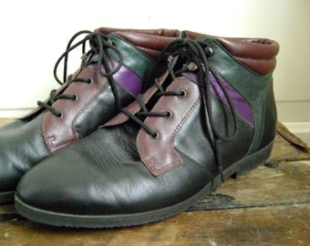 Vintage 1980s Color Block Grunge Ankle Boots//Size 9//Ankle Booties ...