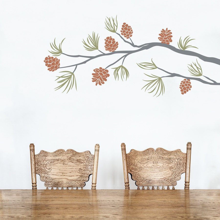 Pine Cone Branch Wall Decal Nursery Tree Sticker Nature
