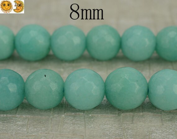 15 inch strand of Blue malaysia jade faceted round beads 8mm