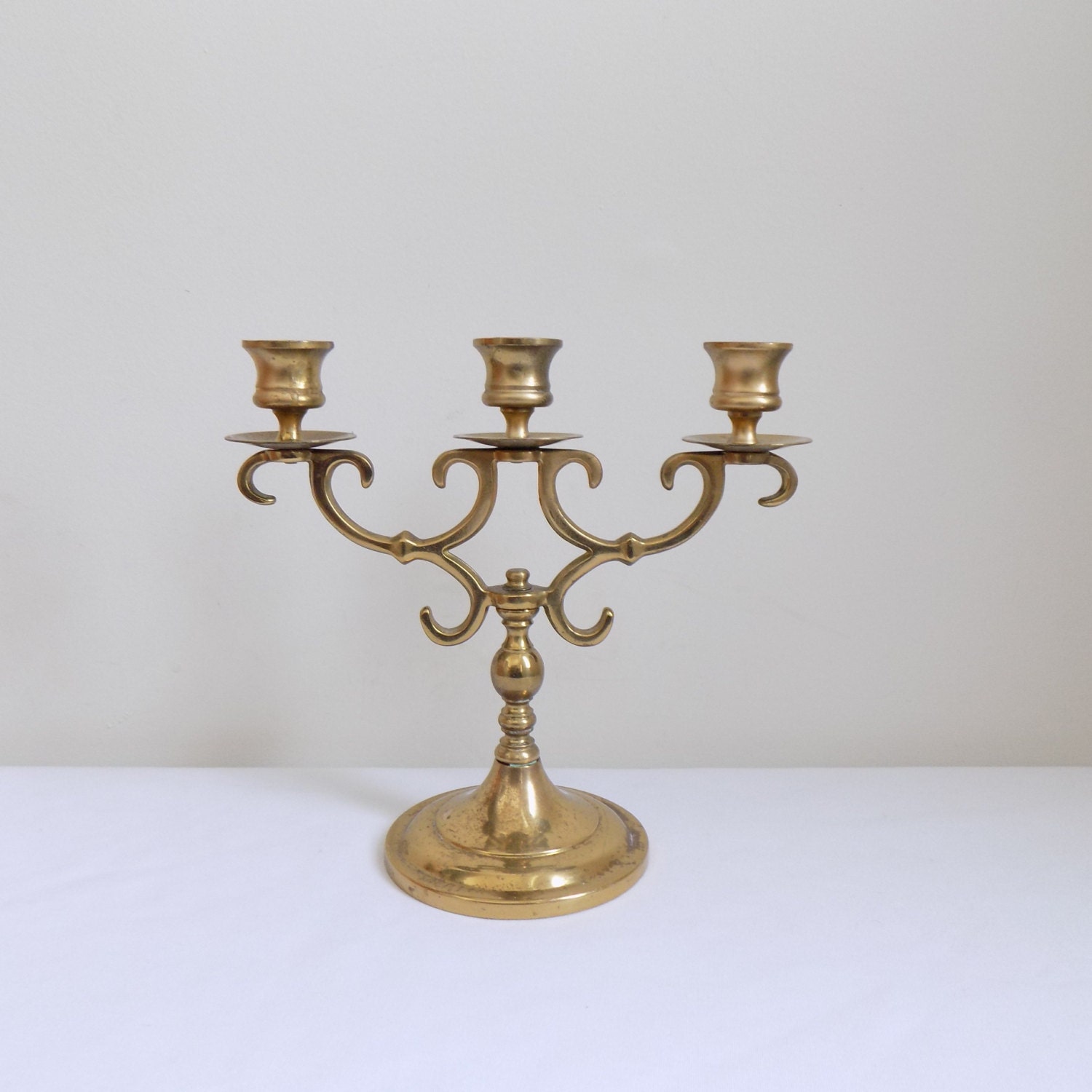 Vintage Brass Baldwin Candelabra 3 Arm Three Candlestick Vintage Brass Baldwin Candelabra 3 Arm Three Candlestick