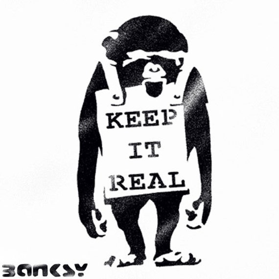 Banksy Monkey Stencil Keep it real Monkey sandwich board