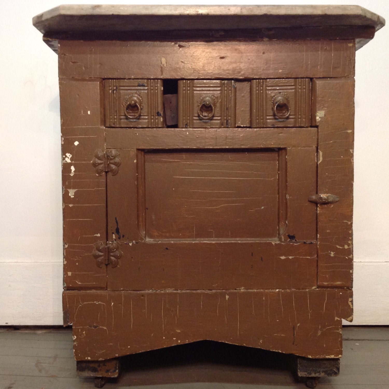 Strange Ice Box Slash Storage Chest Three Drawers One Door with Marble ...