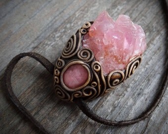 FREE SHIPPING Pink Cobalto Calcite Pendant Pink Tourmaline Necklace ...