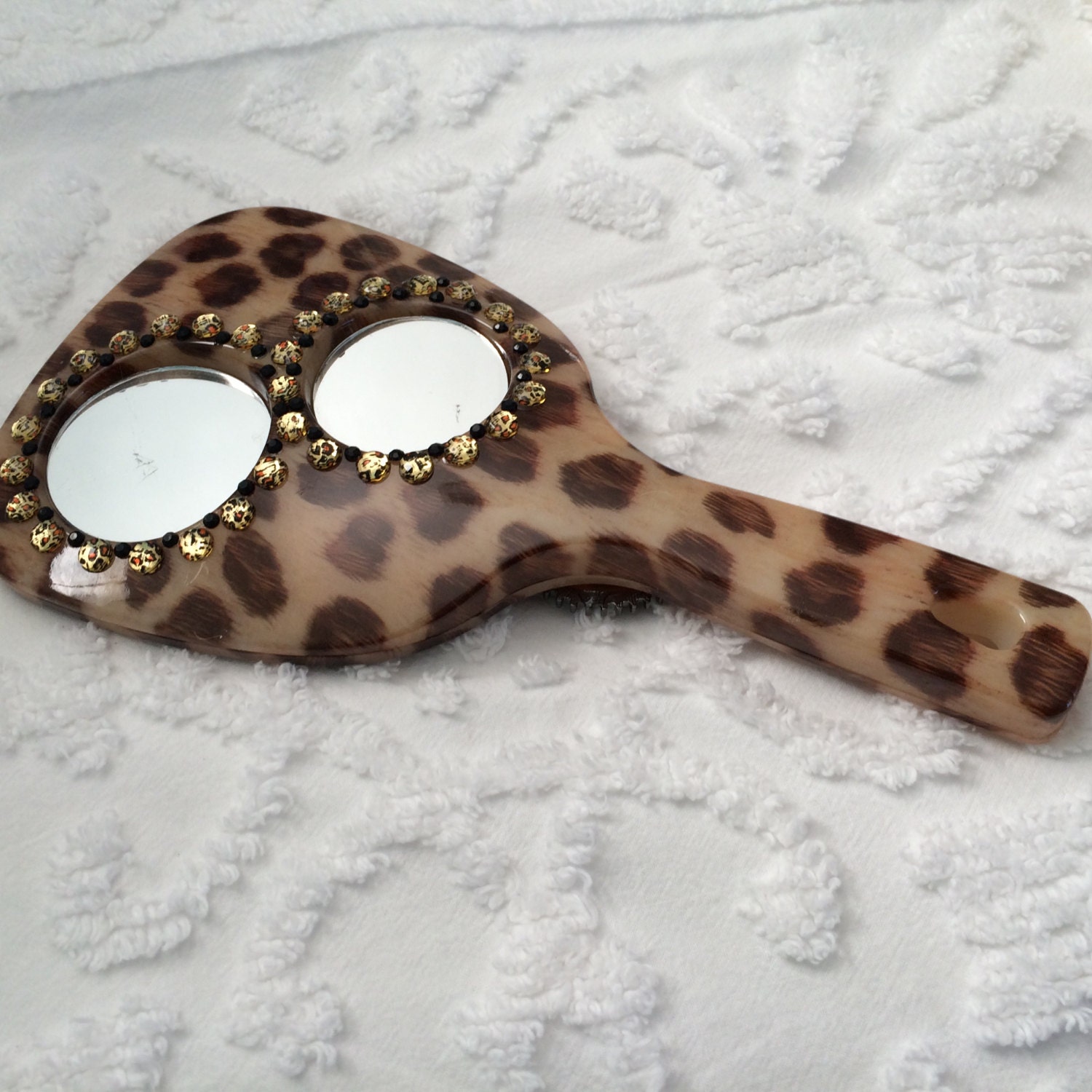 Upcycled leopard print vanity mirror