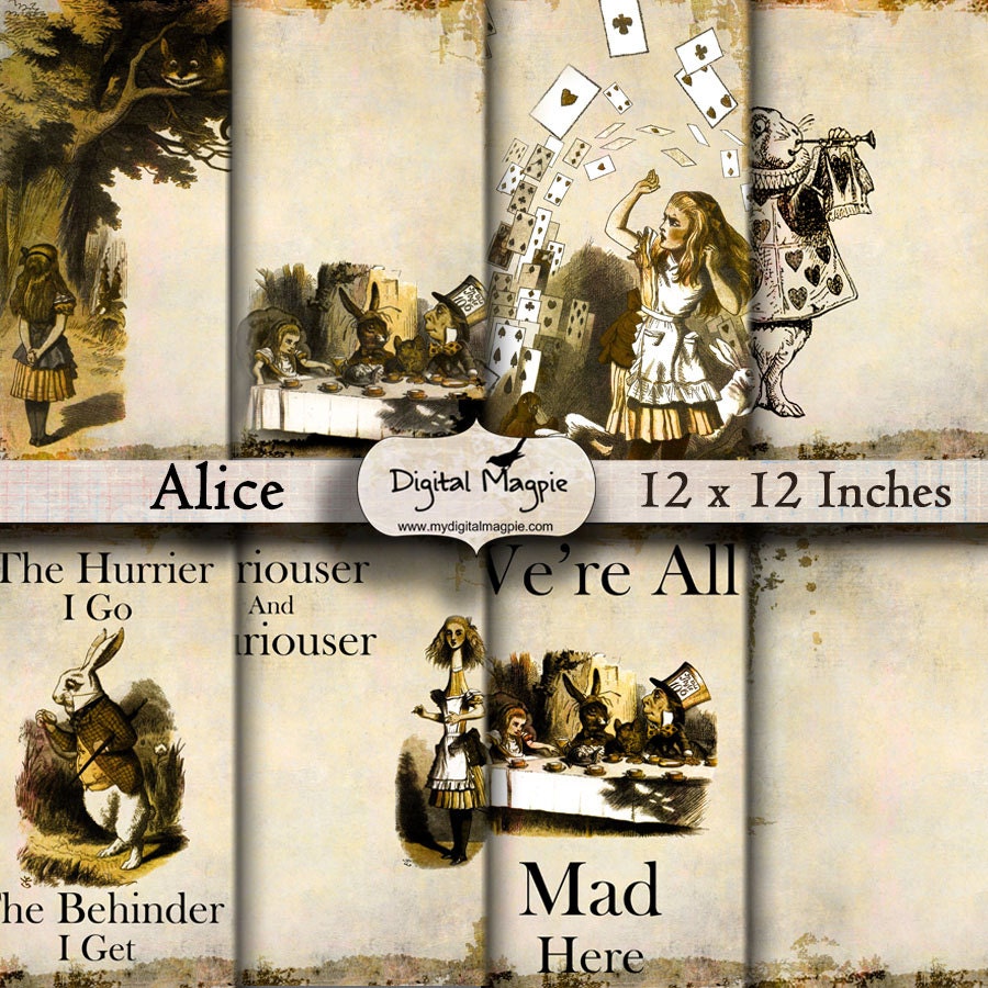 Alice In Wonderland digital scrapbook paper 12 x 12 inch