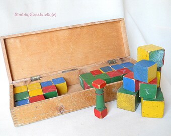 Old English Nursery blocks in box, handmade presumably 1940s, wooden ...