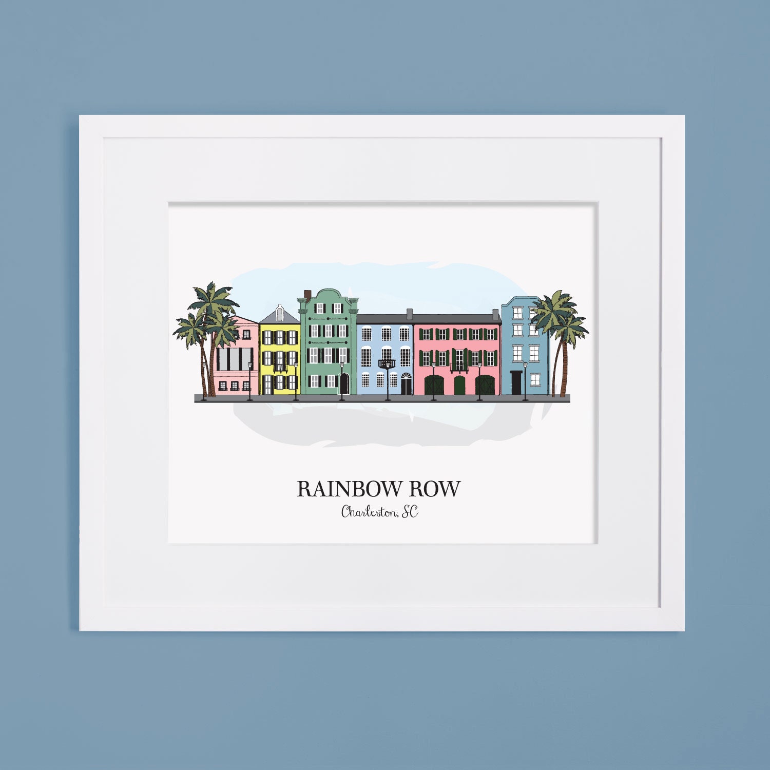 Charleston SC Rainbow Row Illustration Print