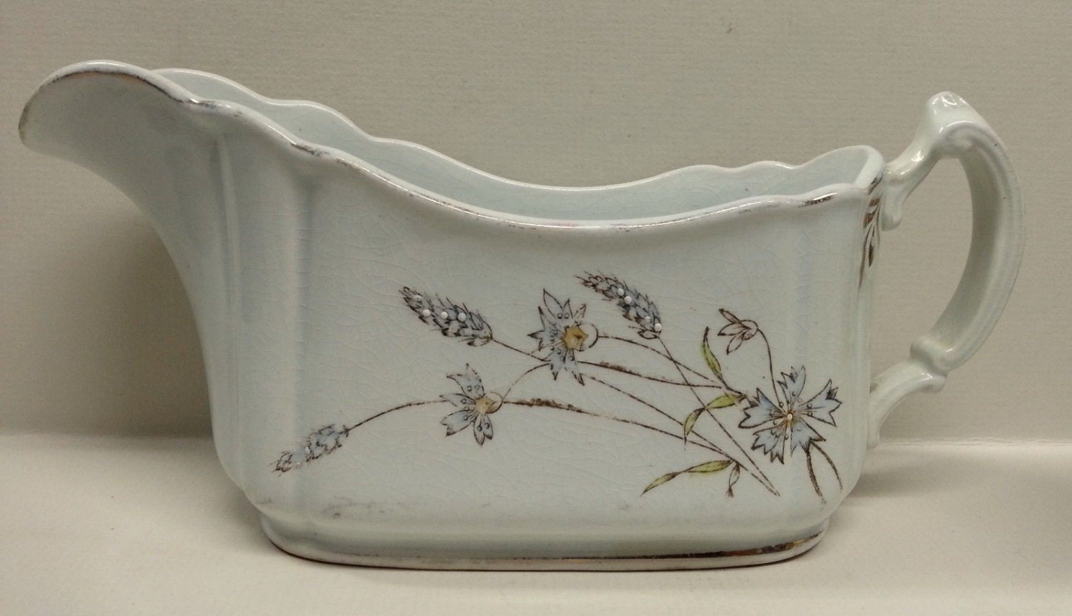 Dresden China Gravy Boat Pottery Ohio Antique Blue White Floral Pattern ...