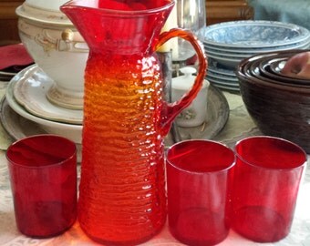 Red glass pitcher | Etsy