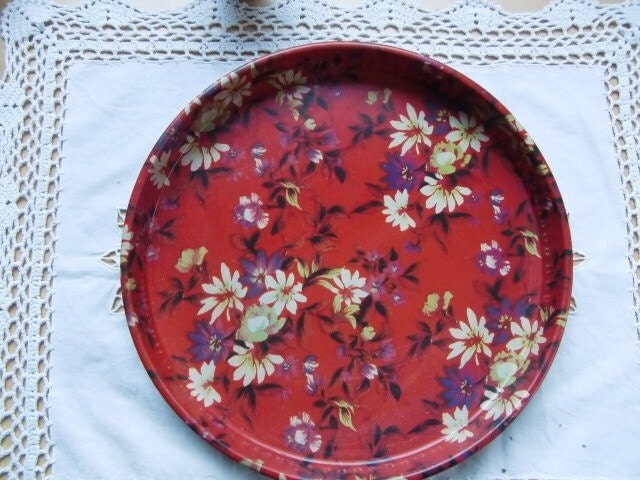 french vintage red Serving Tray , red floral decor – Haute Juice
