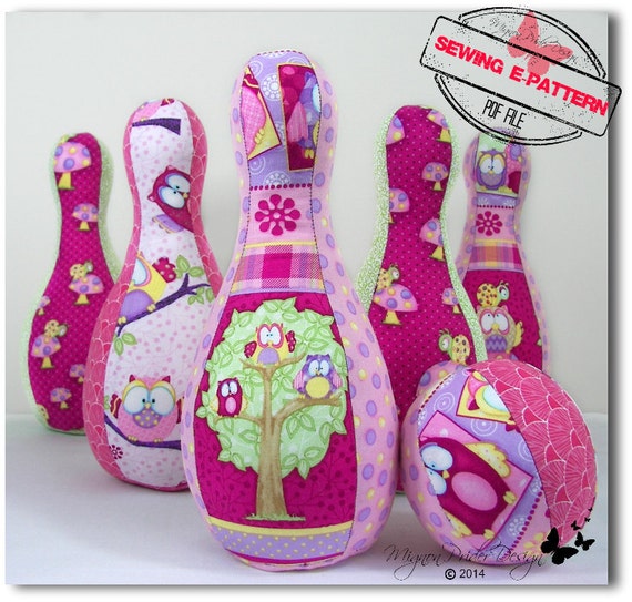 Bowling Pin & Ball soft toy game sewing by NittensAndPatches