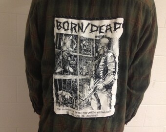 Worn Green Acrylic Patch Flannel Shirt, Born/ Dead Crust Punk back ...