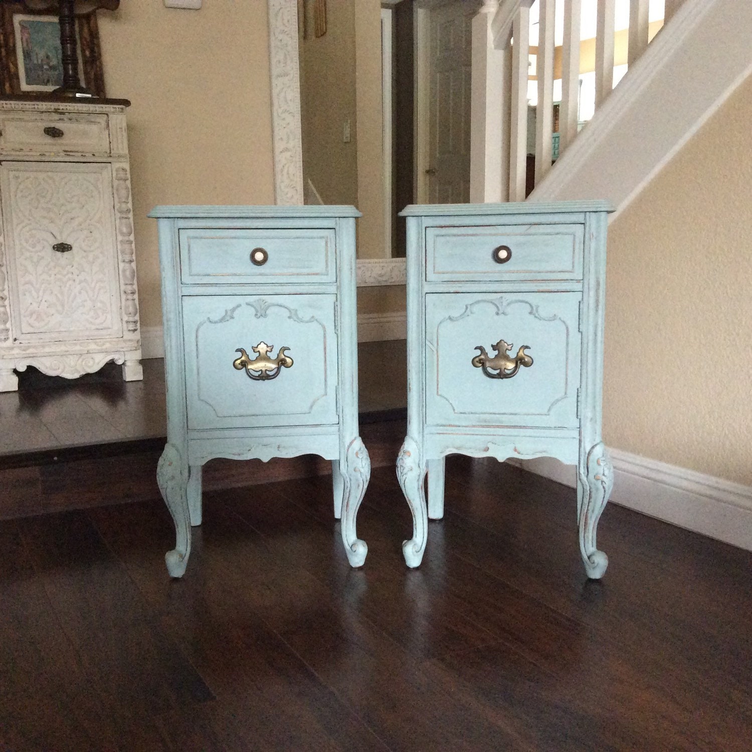VINTAGE ORNATE NIGHTSTANDS Cottage Chic Nightstands Wooden Side Tables ...