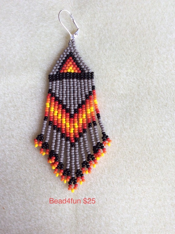 Seed Beaded Earrings She Wolf Grey Earrings Fringe by Bead4Fun