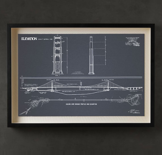Golden Gate Bridge blueprint : Vintage San by FirstClassDesignCo