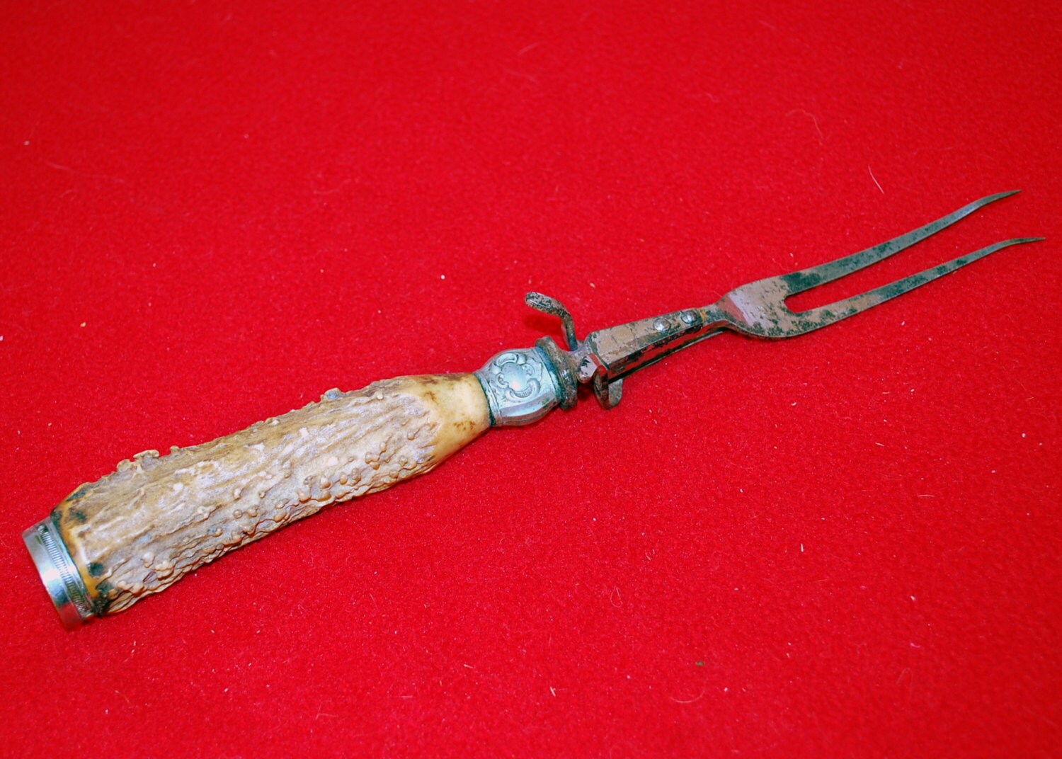Antique W. Bokers Stag Handle Carving Fork with Silver Mountings ...