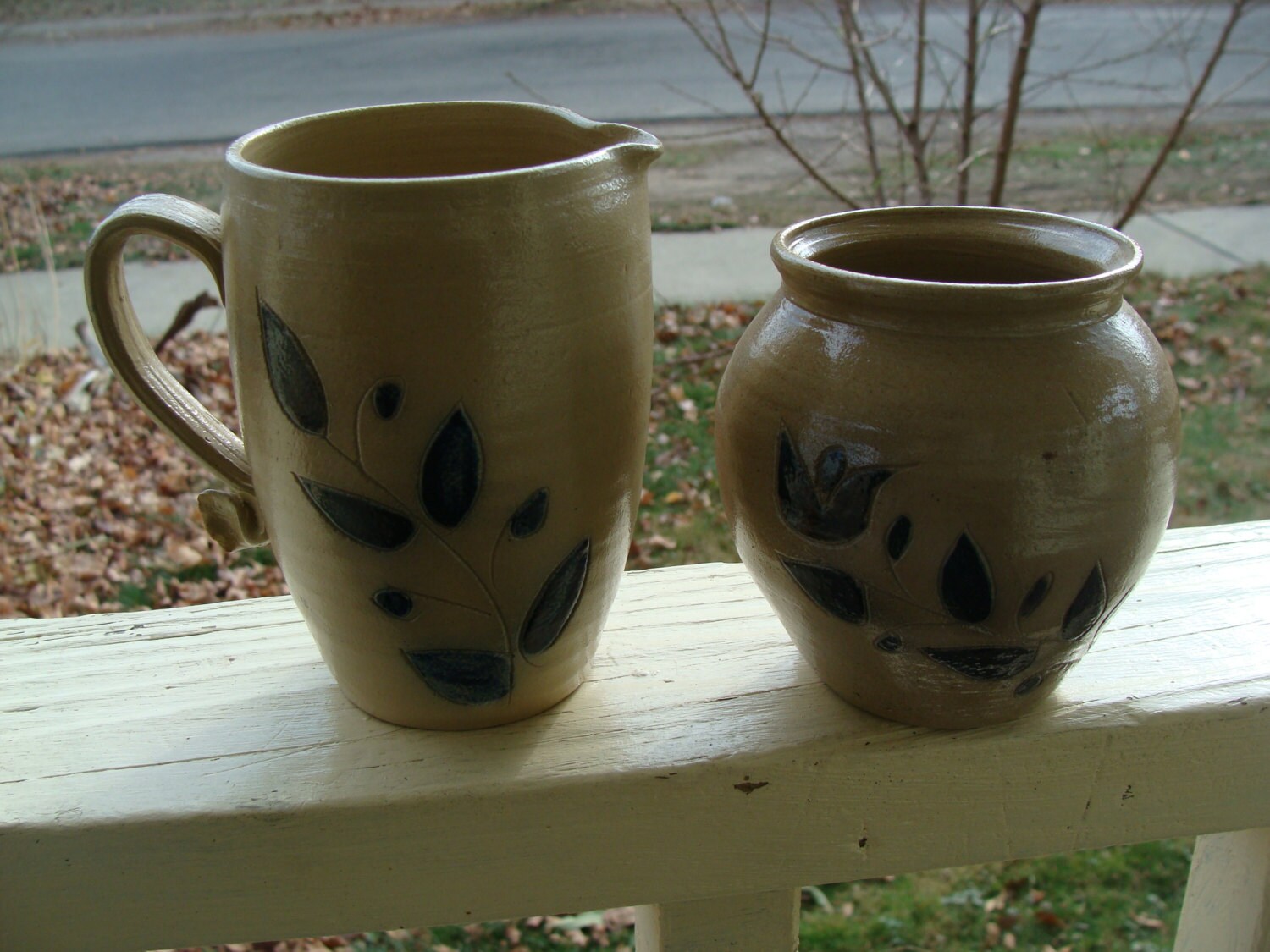 Hand Thrown Pottery Salt Glazed Stoneware Sugar & Creamer Set Cobalt ...