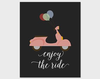 Enjoy The Ride Charcoal Art Print, Scooter Poster, Scooter 8x10 ...