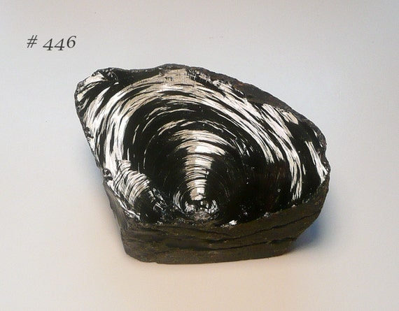 Big Glassy Beautiful Obsidian Cobble Paperweight Sawn Base