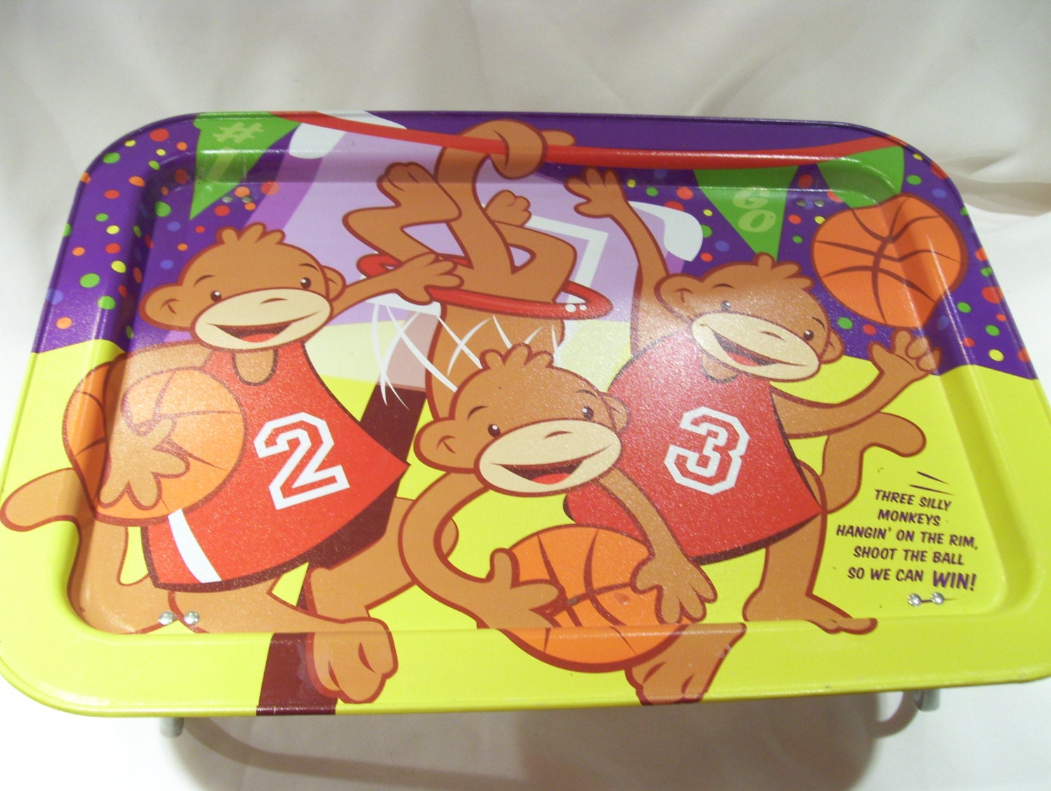 Childrens Purple Yellow Monkeys Basketball Metal Lap Tray TV Folding ...
