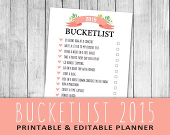 Bucket List 2015 - To Do List New Year - Editable Printable - BK223110 ...