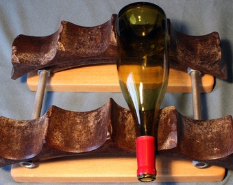 Reclaimed Vintage WINE 4-Bottle RACK Steampunk Recycled