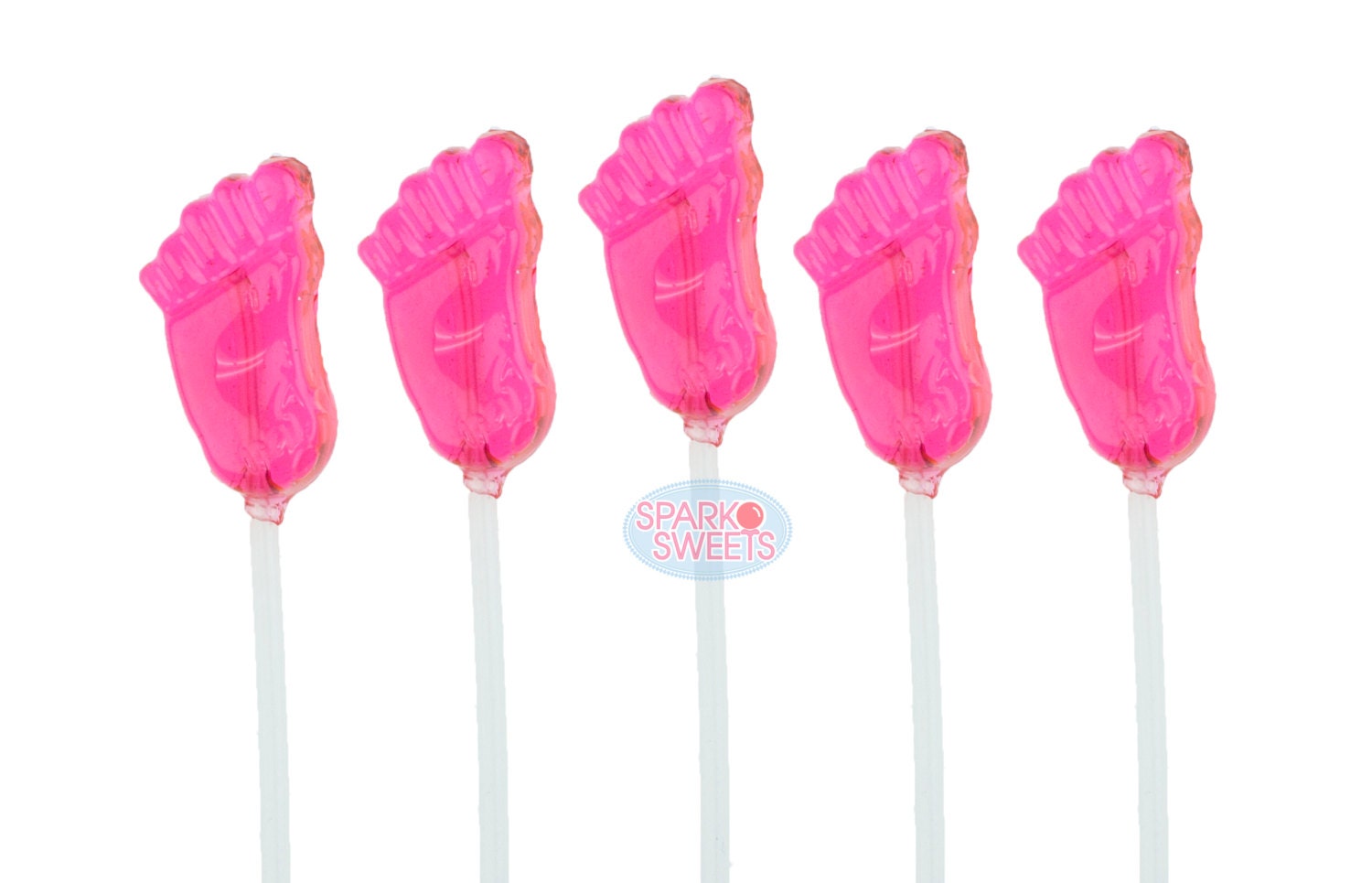 120 Handmade Pink Baby Feet Candy Long-Stem Lollipops for Girl
